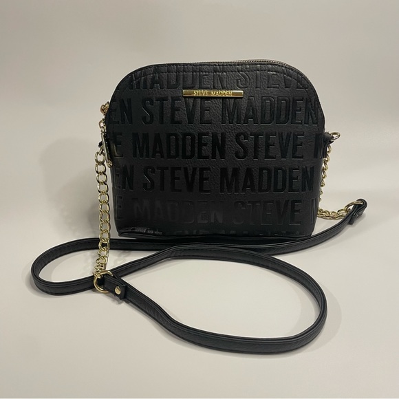 Steve Madden | Bags | Steve Madden Handbag Stamped Logo Black With Gold ...